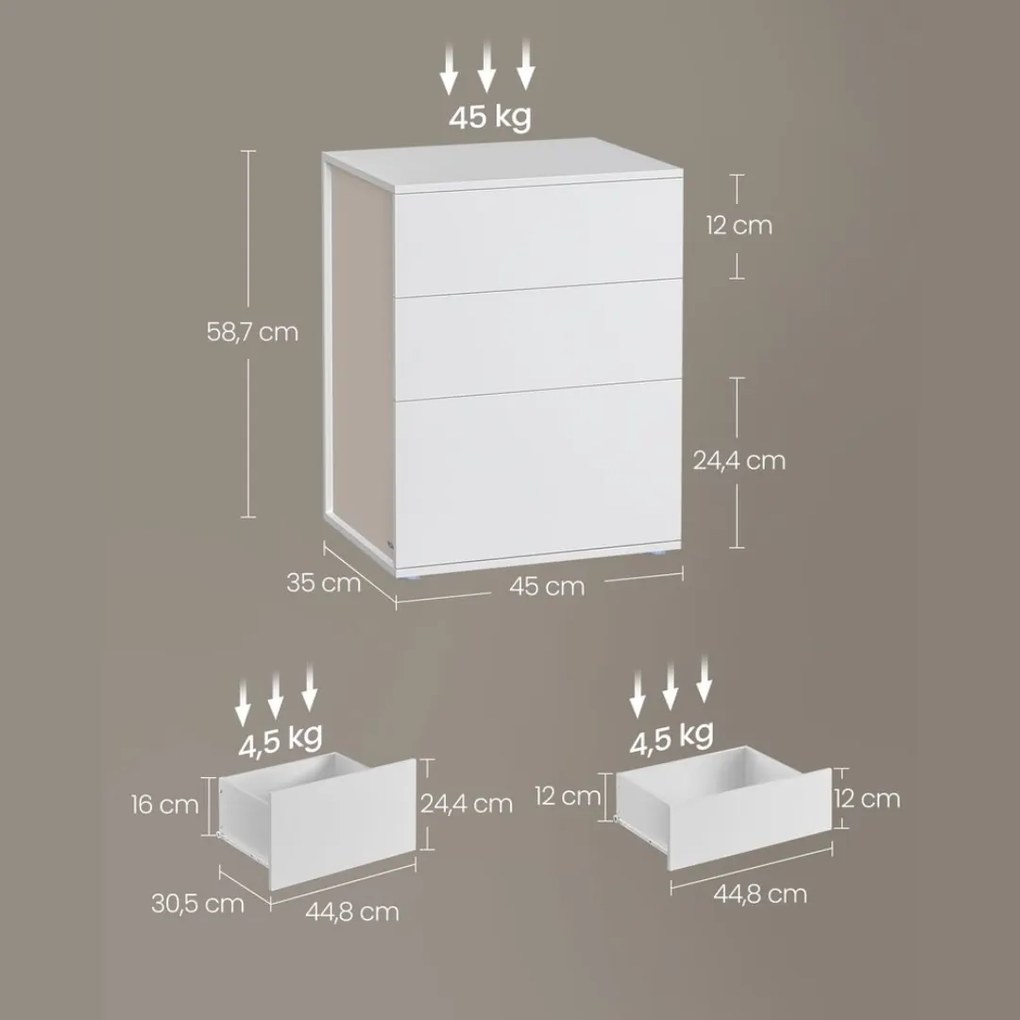 Noční stolek RAMONA, 58x35x45cm, matná bílá/béžová Vasagle