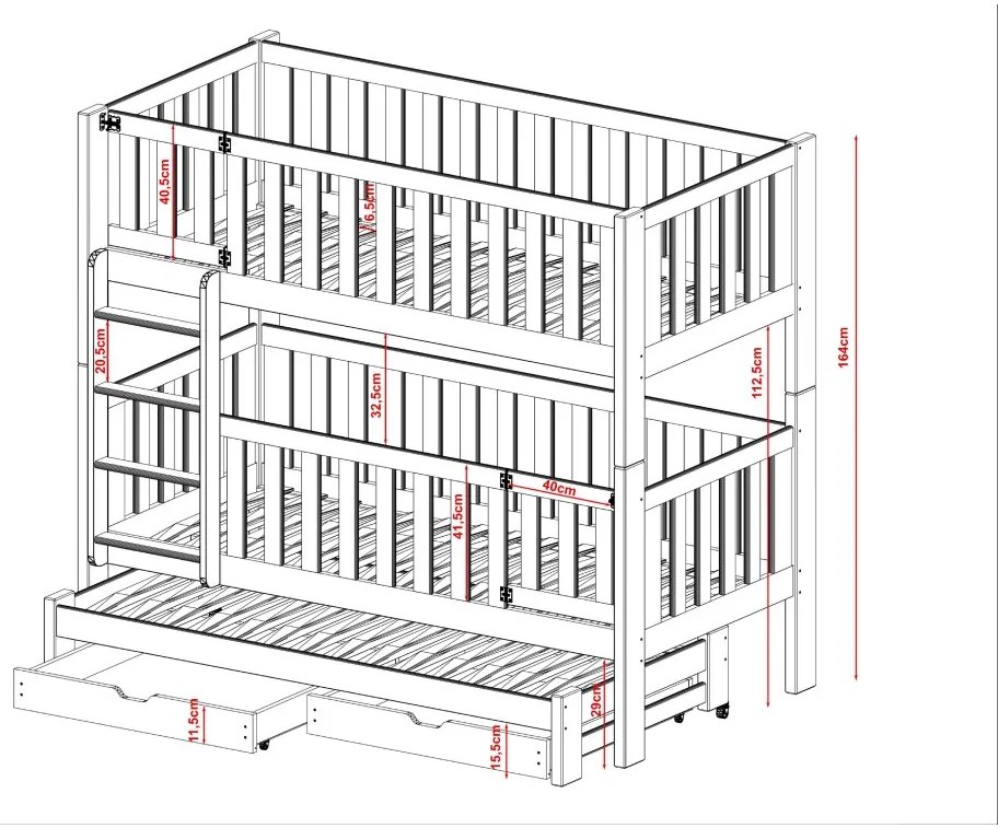 Legno Dětská patrová postel Aga borovice Rozměr (cm): 80x180