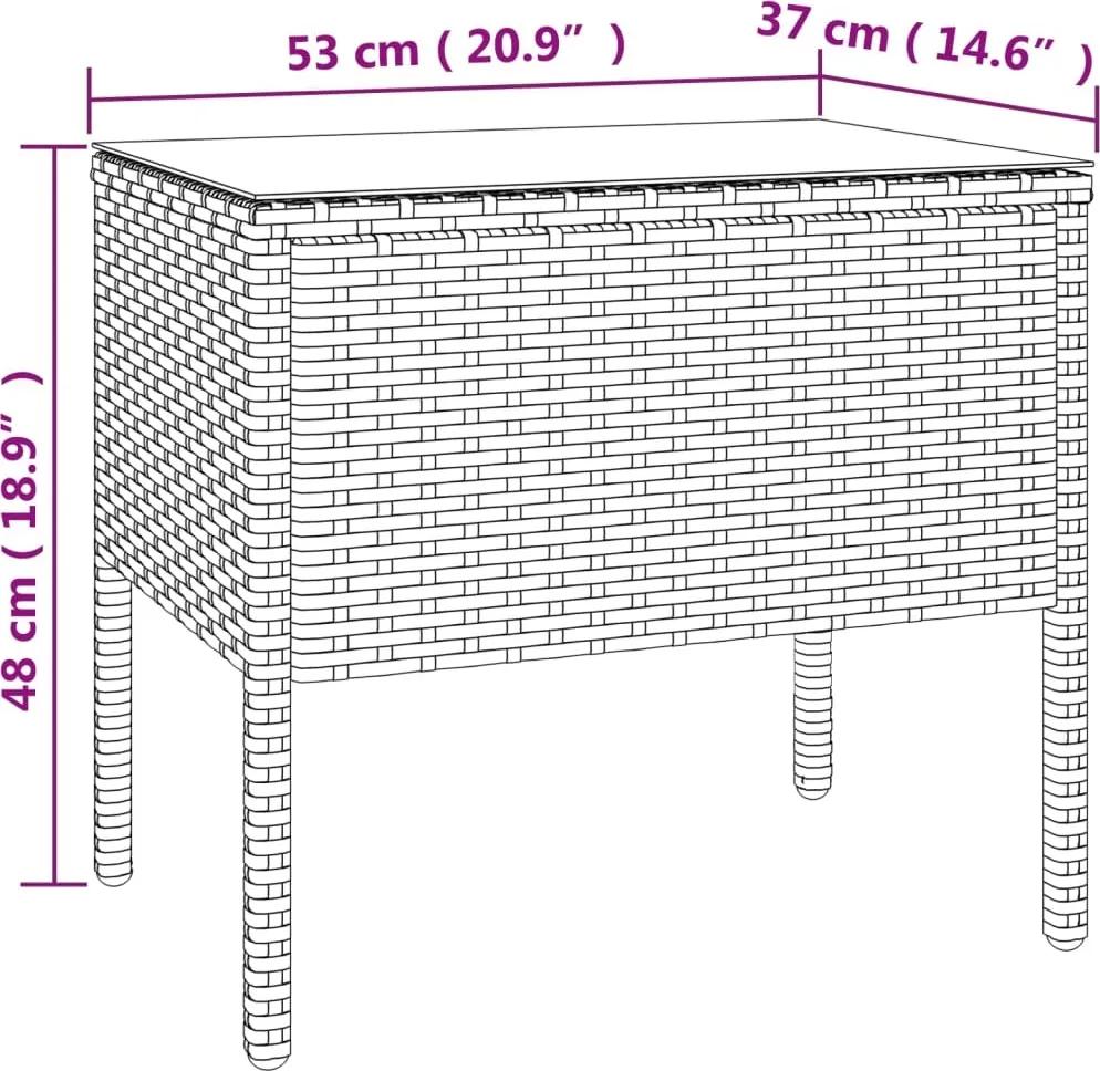 vidaXL Odkládací stolek 53 x 37 x 48 polyratan a tvrzené sklo [319401] Barva: Černá