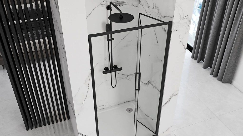Zalamovací sprchové dveře REA RAPID FOLD 80 cm pro instalaci do niky, černé/transparent - bez vaničky