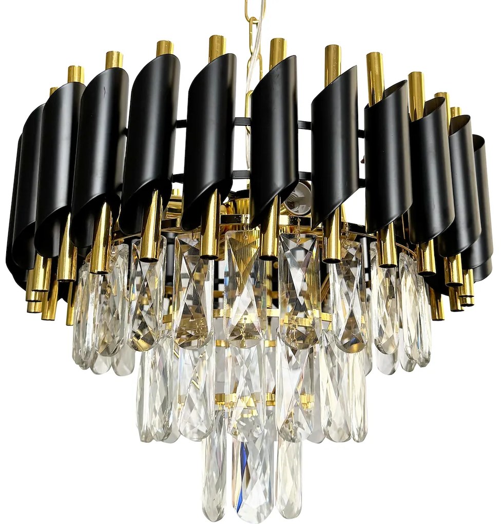 Lustr Cristal, 1x křišťálové/zlaté/černé kovové stínítko, (fi 38cm), g