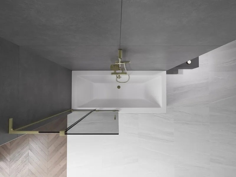 Mexen Velar L, 2-křídlová posuvná vanová zástěna 90 x 150 cm, 8mm šedé sklo, zlatá matná, 896-090-003-41-55