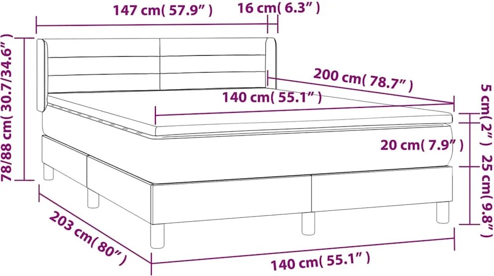 Box spring postel s matrací černá 140x200 cm samet 3131023