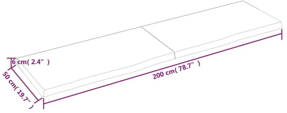 Petromila Nástěnná police tmavě hnědá 200x50x(2-6)cm ošetřený masivní dub