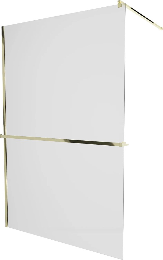 Mexen Kioto+, sprchová zástěna s poličkou a držákem na ručníky 140 x 200 cm, 8mm námraza sklo, zlatý profil, 800-140-121-50-30