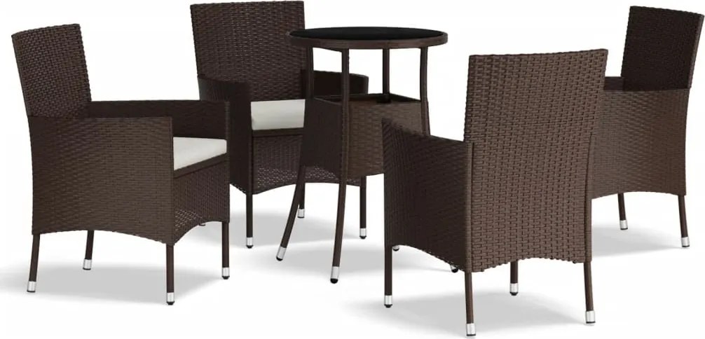 5dílný zahradní bistro set s poduškami hnědý polyratan 3187413