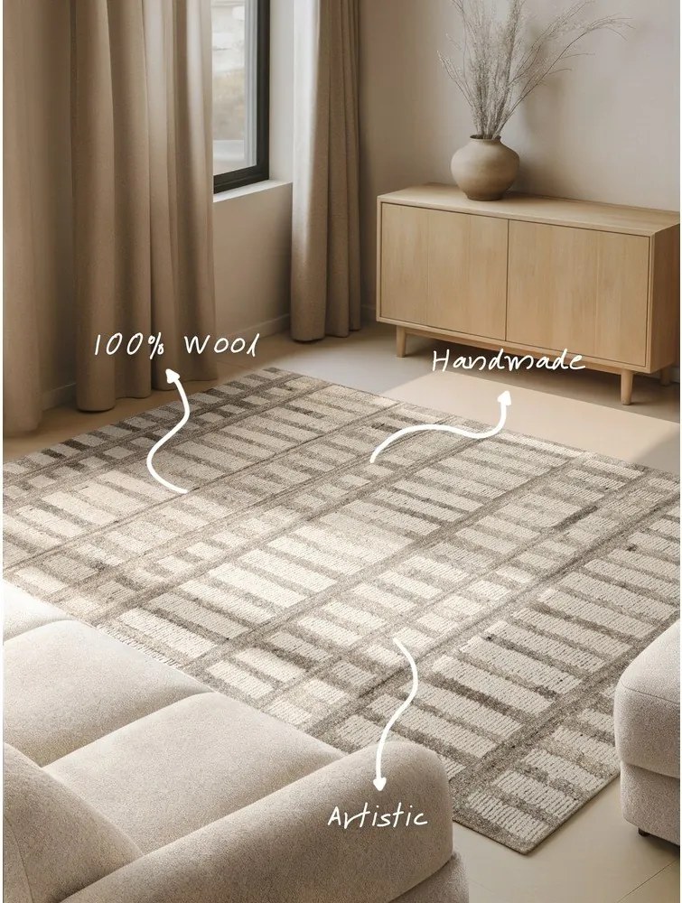 Krémový ručně tkaný vlněný koberec 160x230 cm Boho 1.0 Linara – Vikosa
