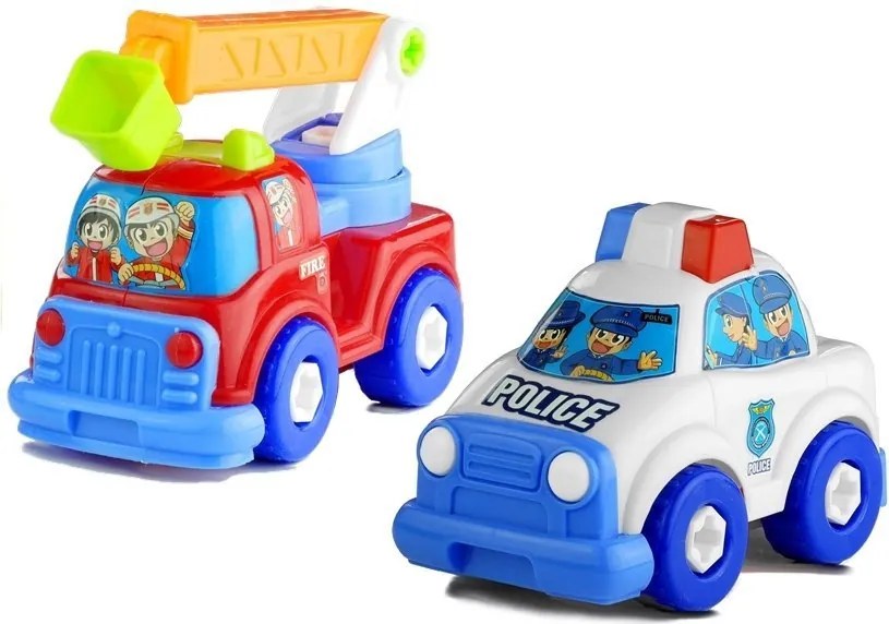 LEAN Toys Sada vozidel: policie, hasiči, odtahovka – na šroubování a odšroubování