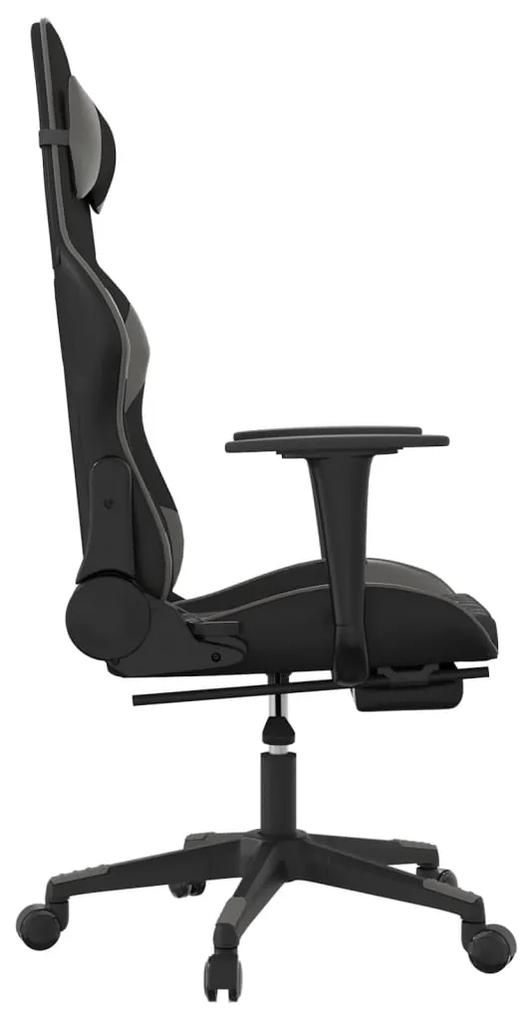 Masážní herní židle s podnožkou černá a šedá umělá kůže,  345526