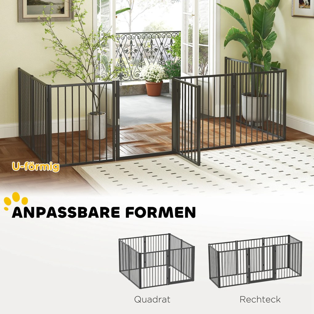 PawHut Psí Park Ohrady pro psy 8 panelů 60x76 cm pro malé a střední plemena, ocelový korál pro interiér i exteriér, černý