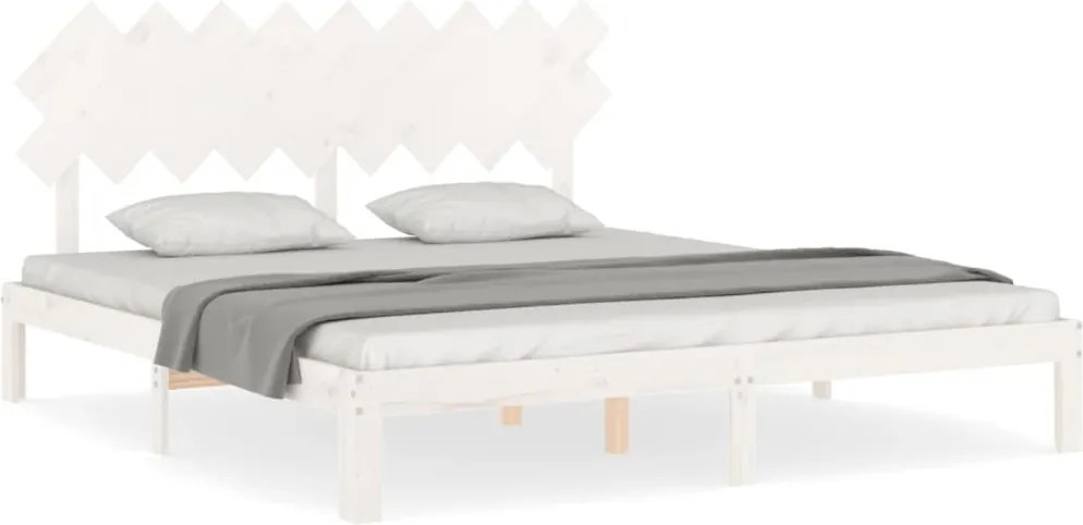 Rám postele s čelem bílý Super King Size masivní dřevo 3193742
