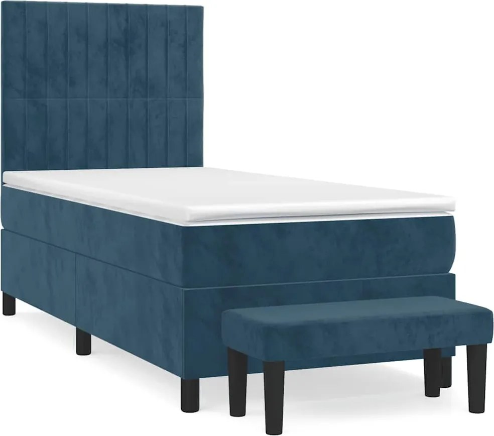 Box spring postel s matrací tmavě modrá 100x200 cm samet 3137951