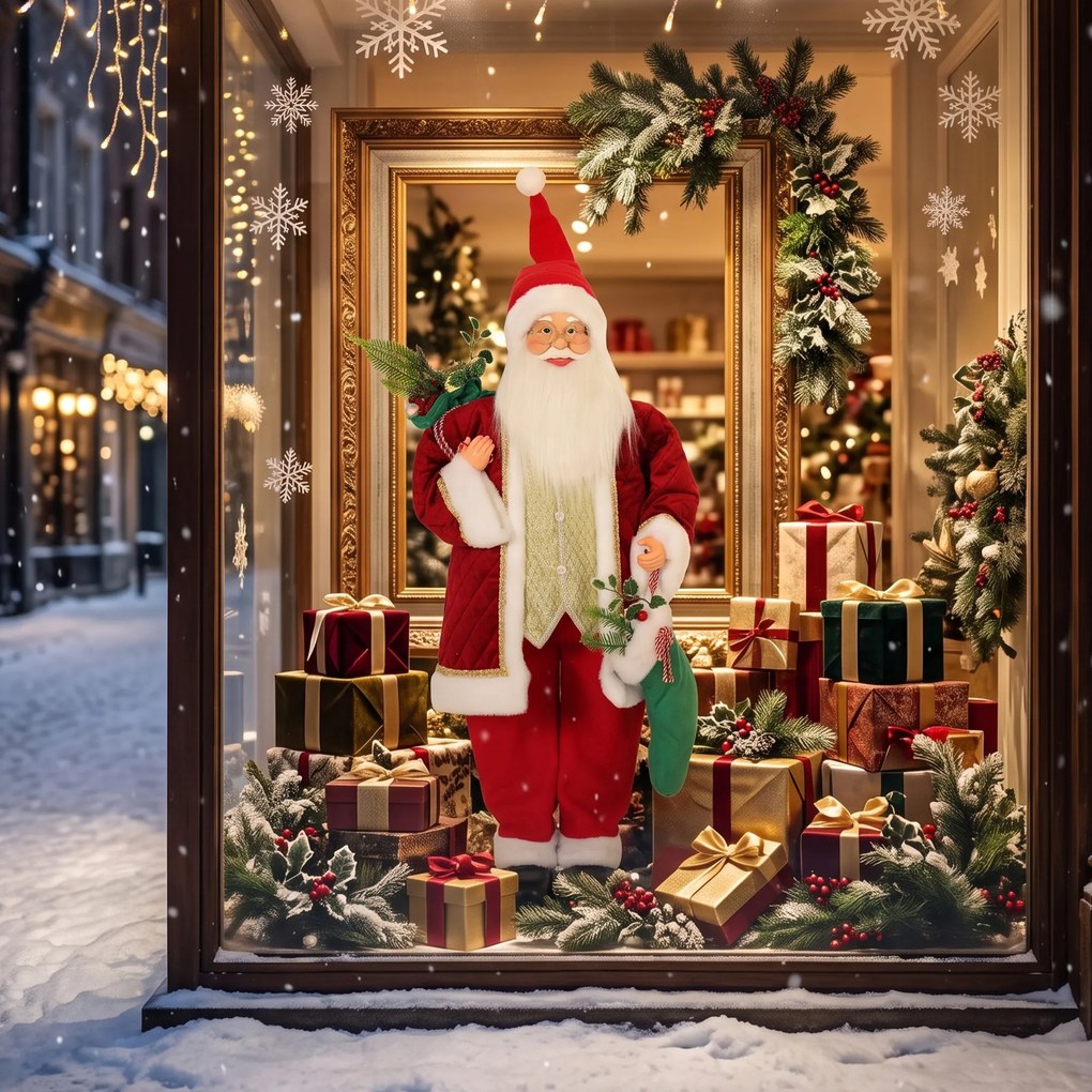 HOMCOM 120 cm zpívající a tancující Santa Claus, stojící animovaná vánoční postava s punčochou, pytlem, aktivovaná zvukem / dotykem