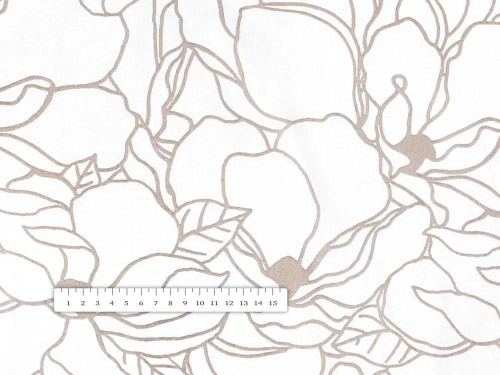 Biante Bavlněný běhoun na stůl Sandra SA-268 Béžové designové květiny na bílém 35x120 cm