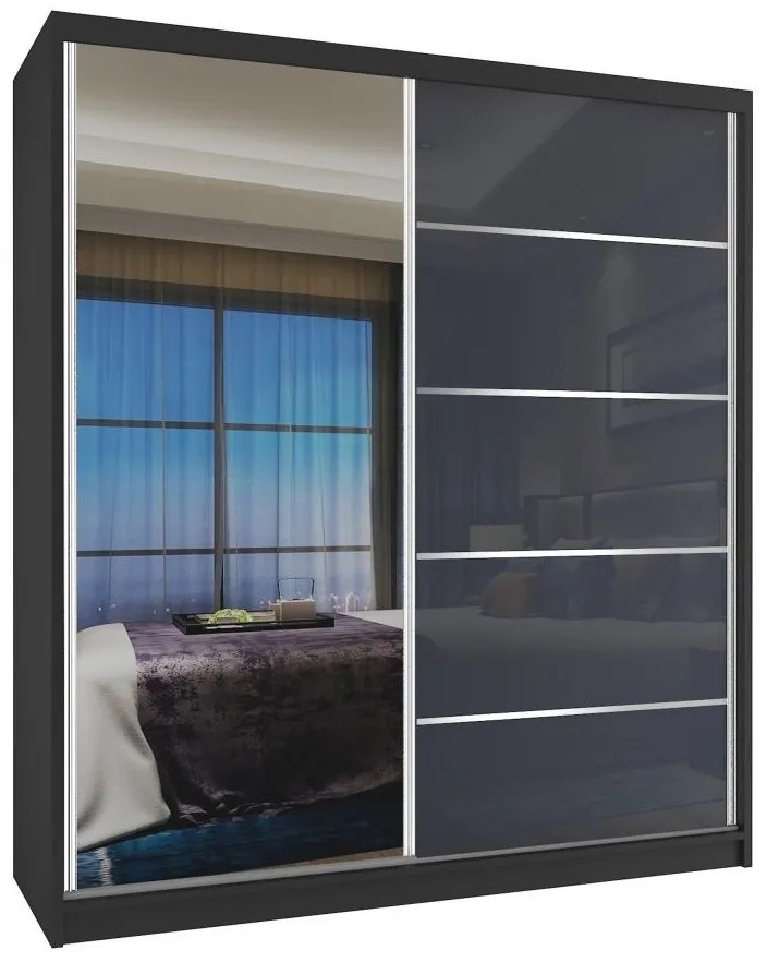 Stylová šatní skříň s posuvnými dveřmi Albino 133 cm - černá / šedý