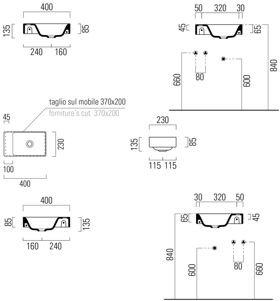 Sapho, NUBES keramické umyvadlo 40x23 cm, umyvadlová baterie vpravo, bílá ExtraGlaze