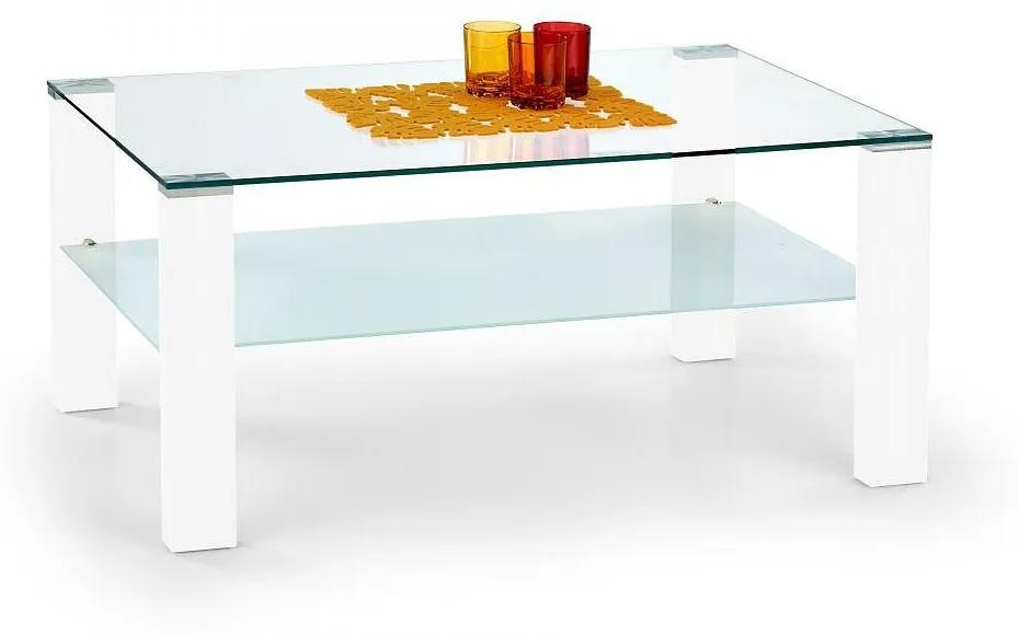 Konferenční stolek Lavan 2, MDF + sklo, bílá