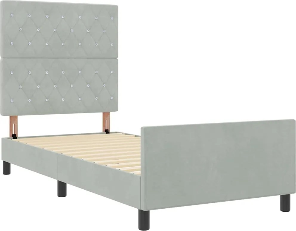 Postel s boxspringem s čelo Světle šedá 90 x 200 cm samet 3344849