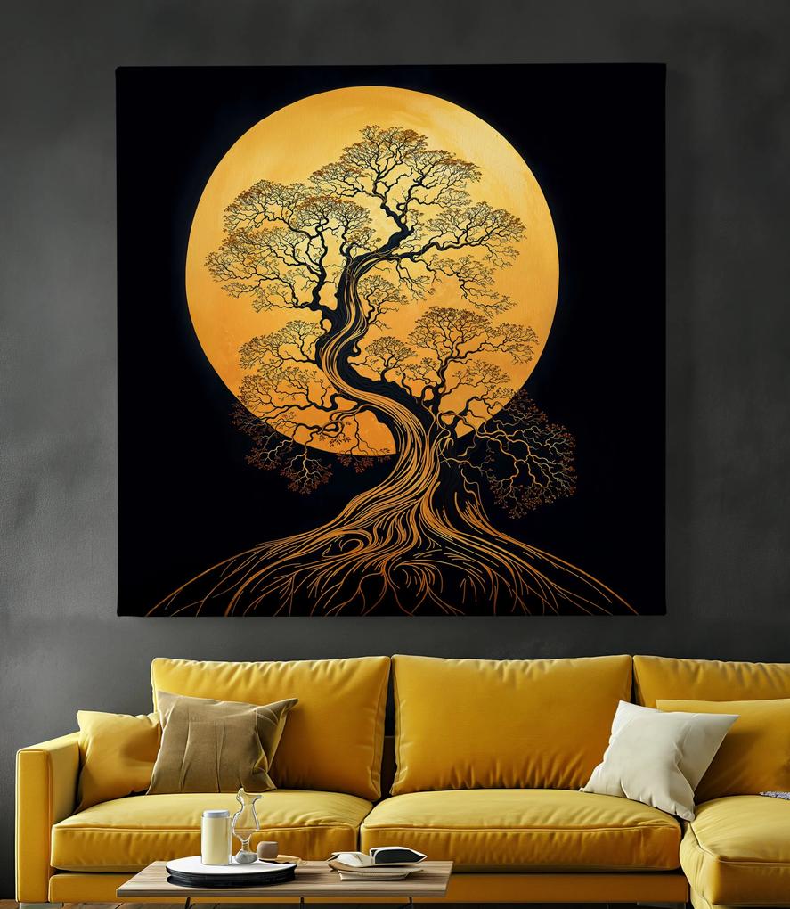 Obraz na plátně - Strom života Zlatý dub FeelHappy.cz Velikost obrazu: 140 x 140 cm