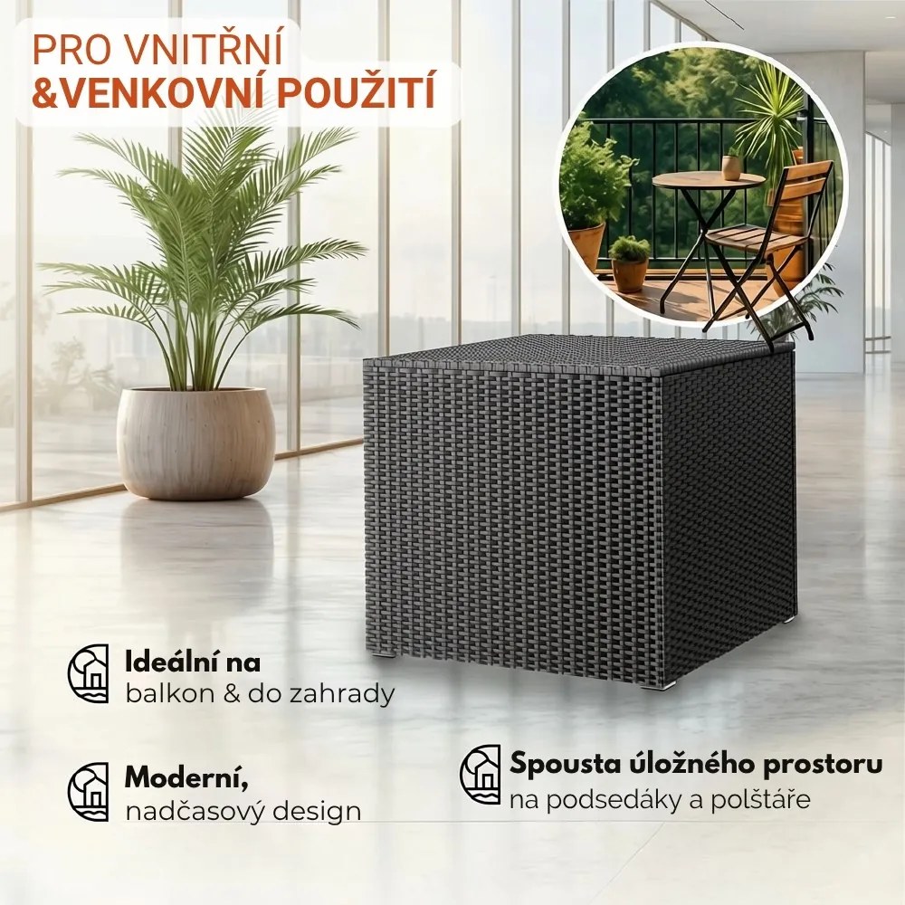 Polyratanový úložný box RICCO, 318L, 75x75x70 cm, černá Casaria