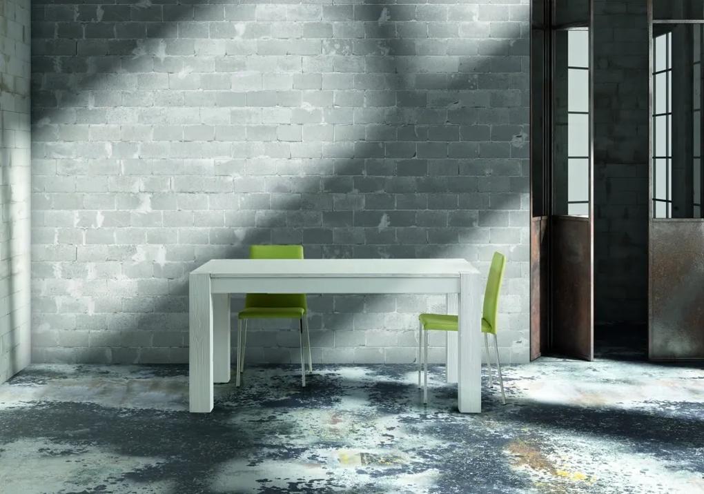 Masivní jídelní stůl smrk rýhovaný bílý - rozkládací 180x90