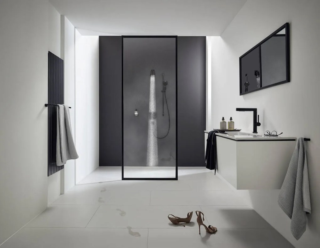 Hansgrohe Finoris, umyvadlová baterie 230, s výpustí Push-Open a výsuvnou sprškou, EcoSmart, černá matná, 76063670