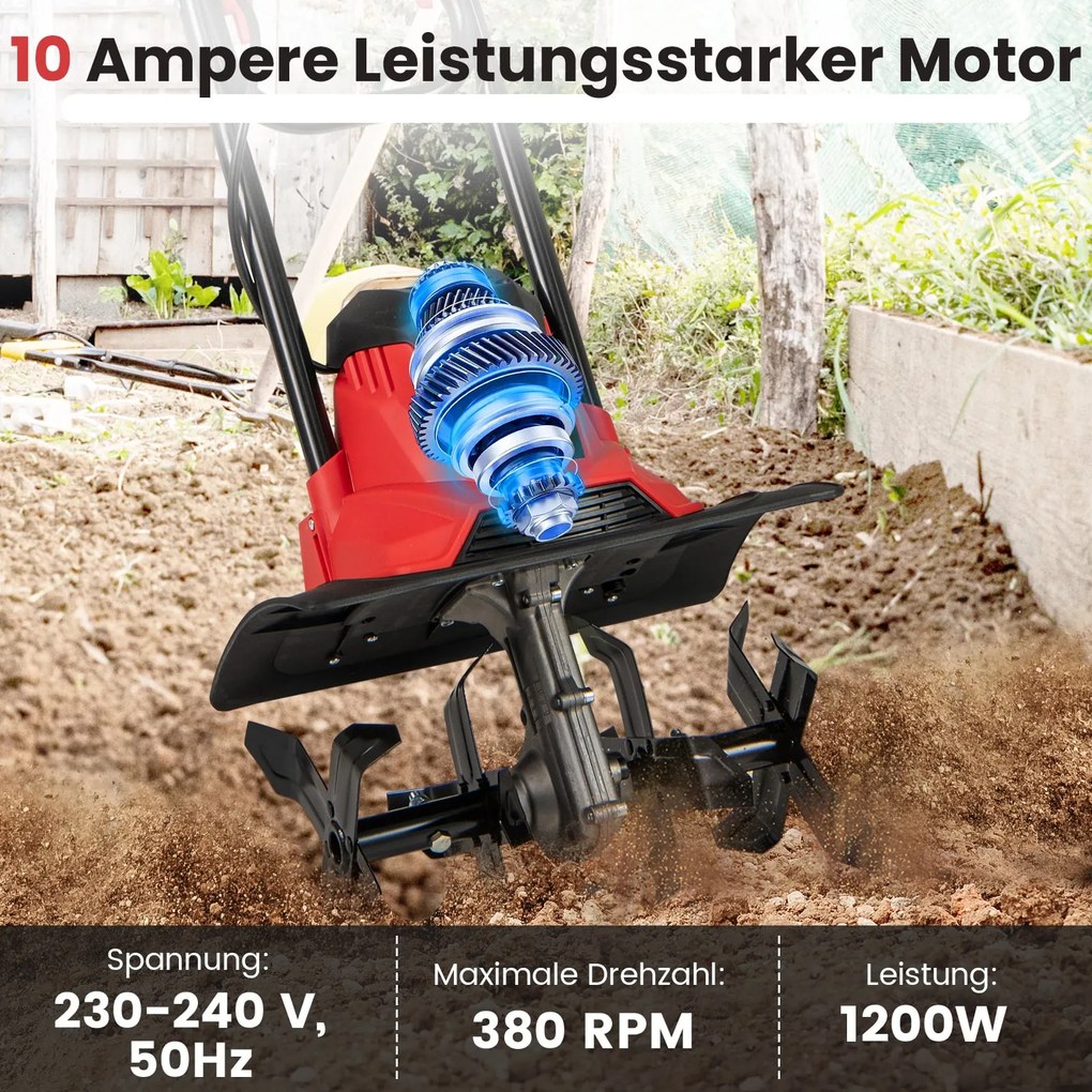 Costway Elektrický kultivátor 1200 W | Pracovní šířka 36 cm | Pracovní hloubka