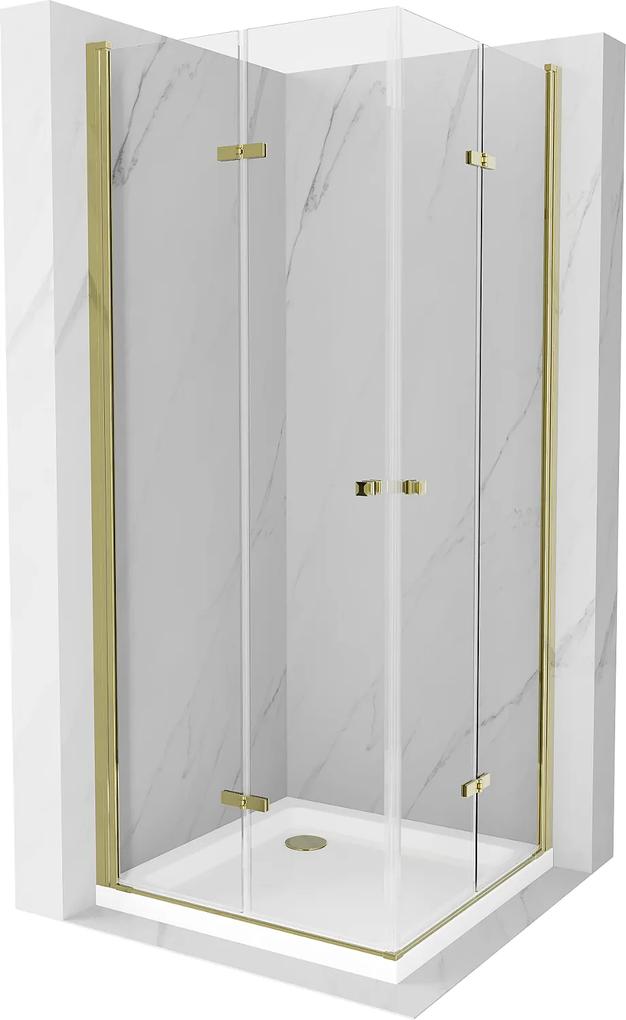 Mexen Lima Duo, sprchový kout 100 (dveře) x 100 (dveře) cm, 6mm čiré sklo, zlatý profil + sprchová vanička, 856-100-100-50-02-4010G