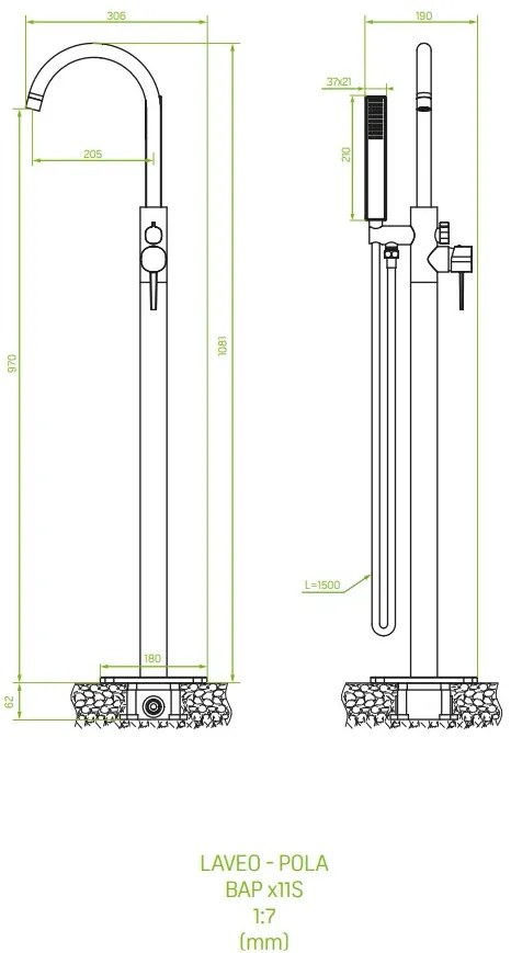 Laveo Pola, volně stojící vanová baterie h-1081, růžové zlato, LAV-BAP_811S