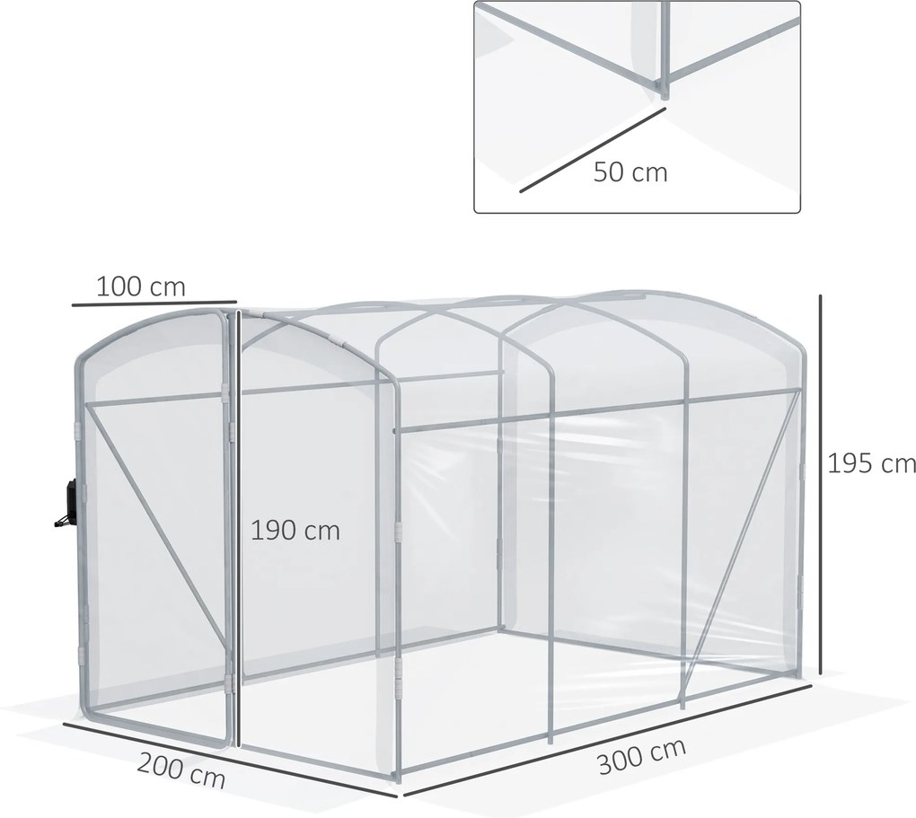 Outsunny PE Skleník, 3 x 2 x 1,95m Tunelový Skleník, Větruodolný Rajčatový Dům, Skleník s 1 Dveřmi, pro Zahradu, Balkon, Transparentní