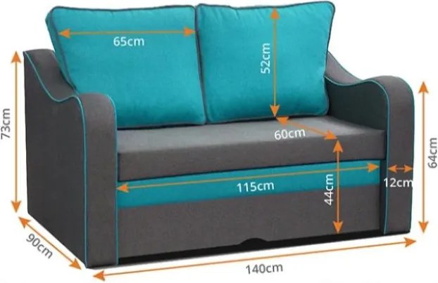 IDZ Rozkládací pohovka SAMBA, 140 cm Barva látky: Světle šedá a tmavě šedá (Bahama 35 + Bahama 31)