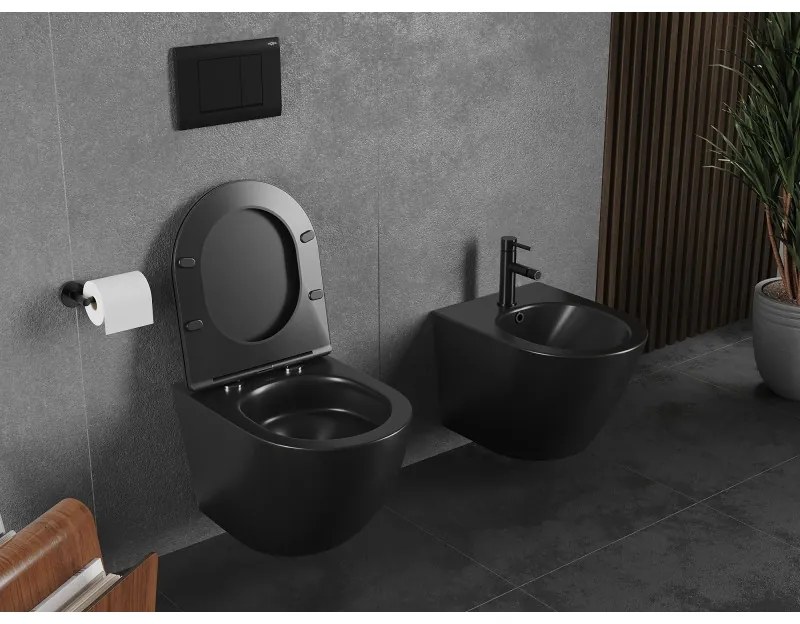 Mexen Lena, závěsná WC mísa 490x360x340 mm, Rimless Tornádo, černá matná, 3322XX85T