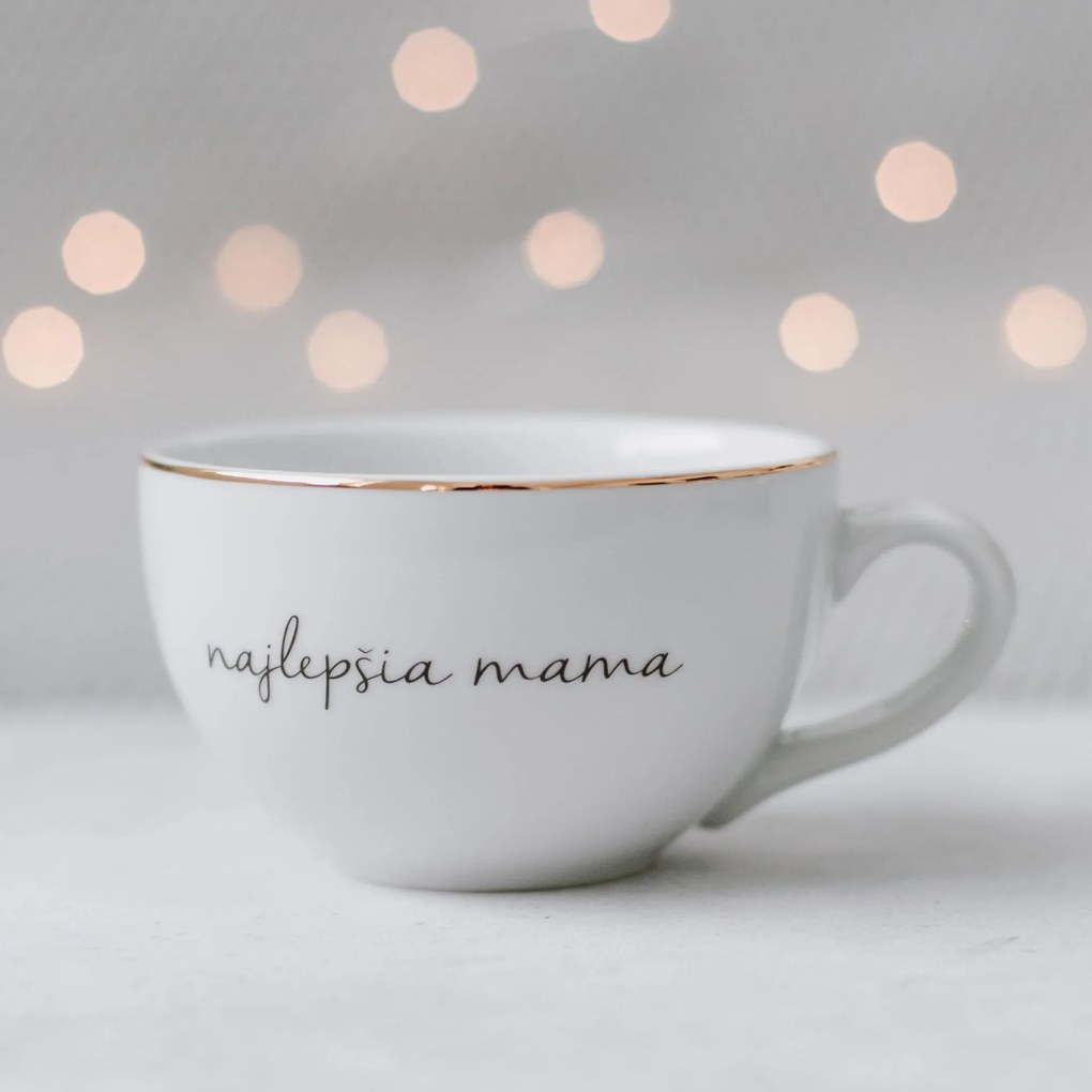 Bella Rose Porcelánový hrnek Najlepšia mama 300 ml - SK, bílá barva, zlatá barva, porcelán