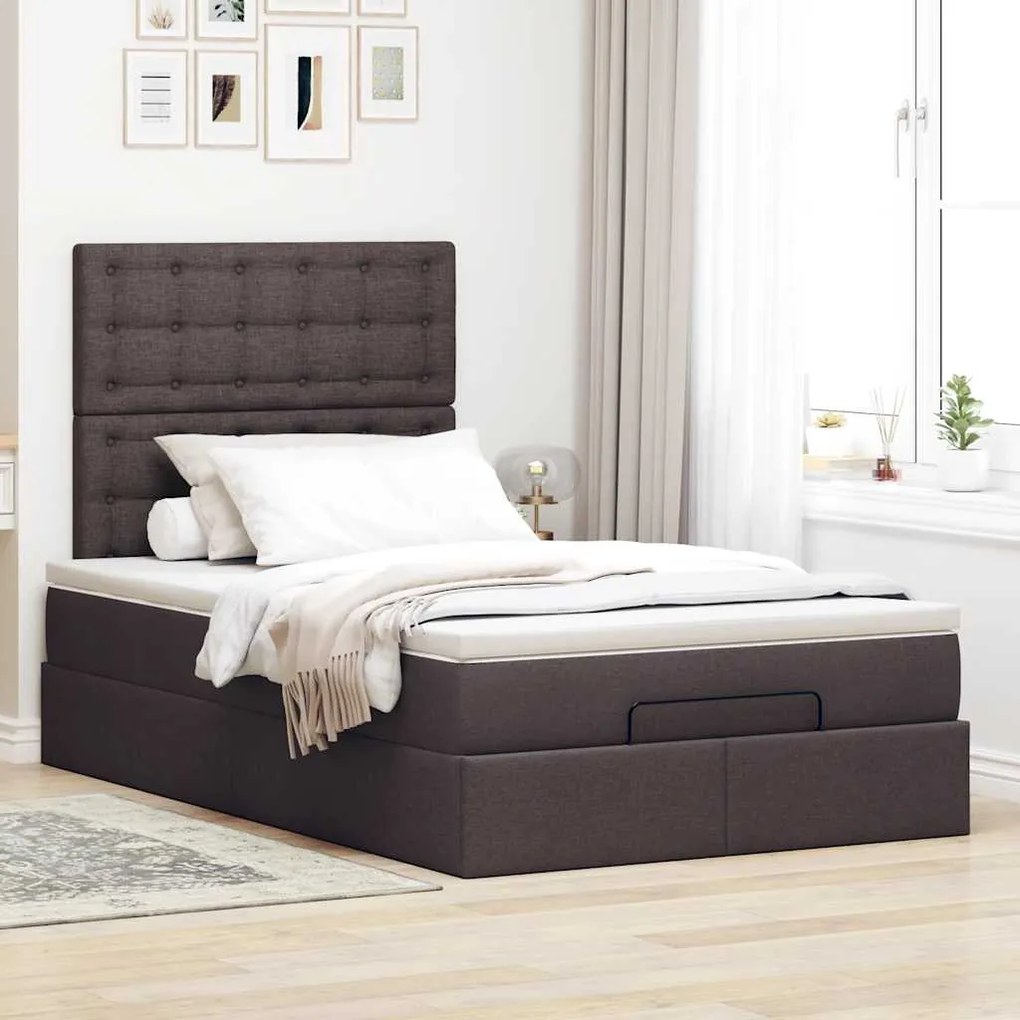 Osmanský rám postele s matrací tmavě hnědá 120x190cm textil 3313309