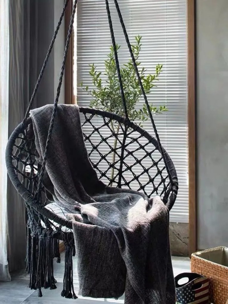 Bluegarden Rea, Závěsné boho křeslo s polštářem černé 490129A, OGR-03542