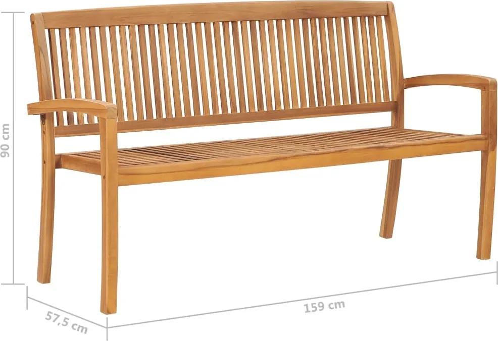 vidaXL Stohovatelná zahradní lavice s poduškou 159 cm masivní teak [3063316] Barva: krémová