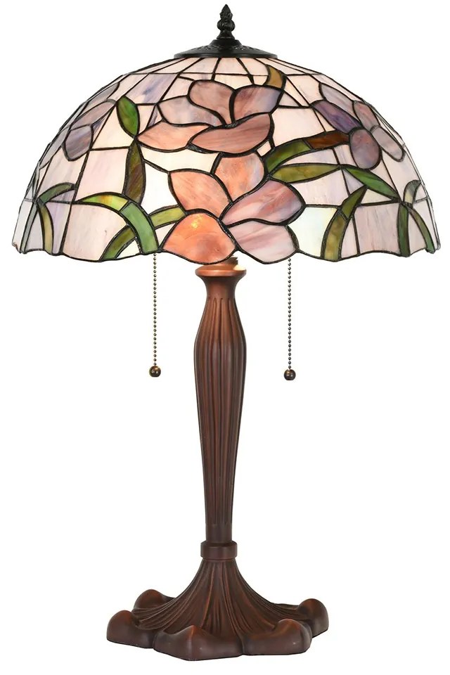 Růžovo-fialová stolní lampa Tiffany s květy Violé - Ø 40*60 cm E27/max 2*60W