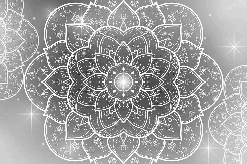 Samolepící tapeta černobílá orientální Mandala - 225x150 cm