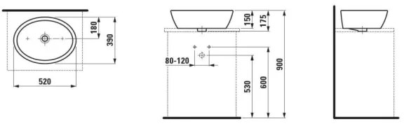 LAUFEN H8129640001121 - Umyvadlo na desku PRO 52x39 cm keramika/bílá