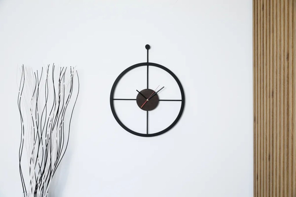 Ocelová zegar scienny KAYU 44 Dub wedzony v Loft stylu - Černý - 50 cm