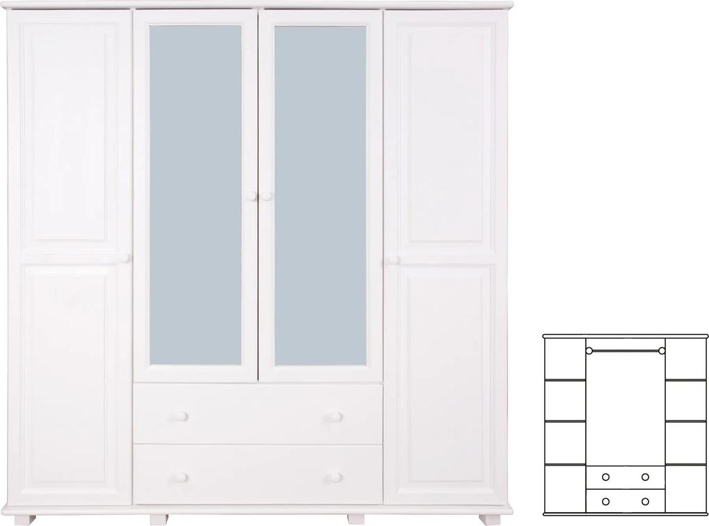 Drewmax, Bílá prosklená šatní skříň Skanska 157 cm