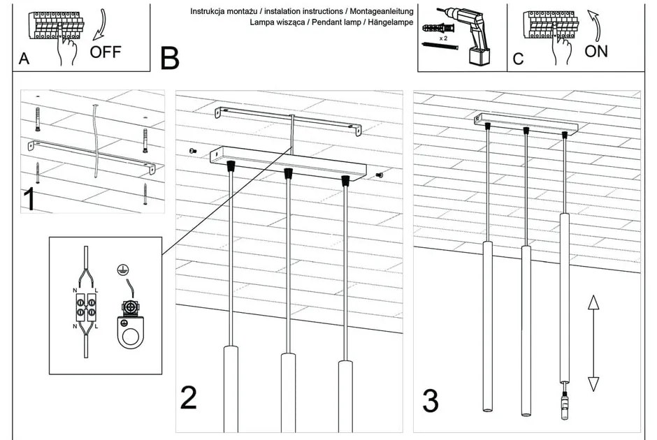 Černé závěsné svítidlo Sollux Fideus, délka 30 cm