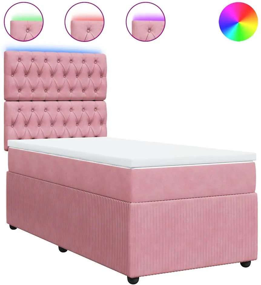 Box spring postel s matrací růžová 100x200 cm samet 3294573