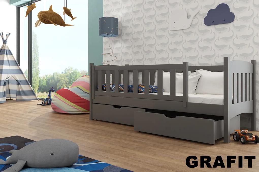 Dřevěná postel GUCIO 80x200 cm s úložným prostorem masiv GRAFIT