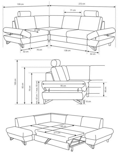 Rozk. rohová čalouněná sedací souprava s úlož. pros. do L AVESTA levá antracit