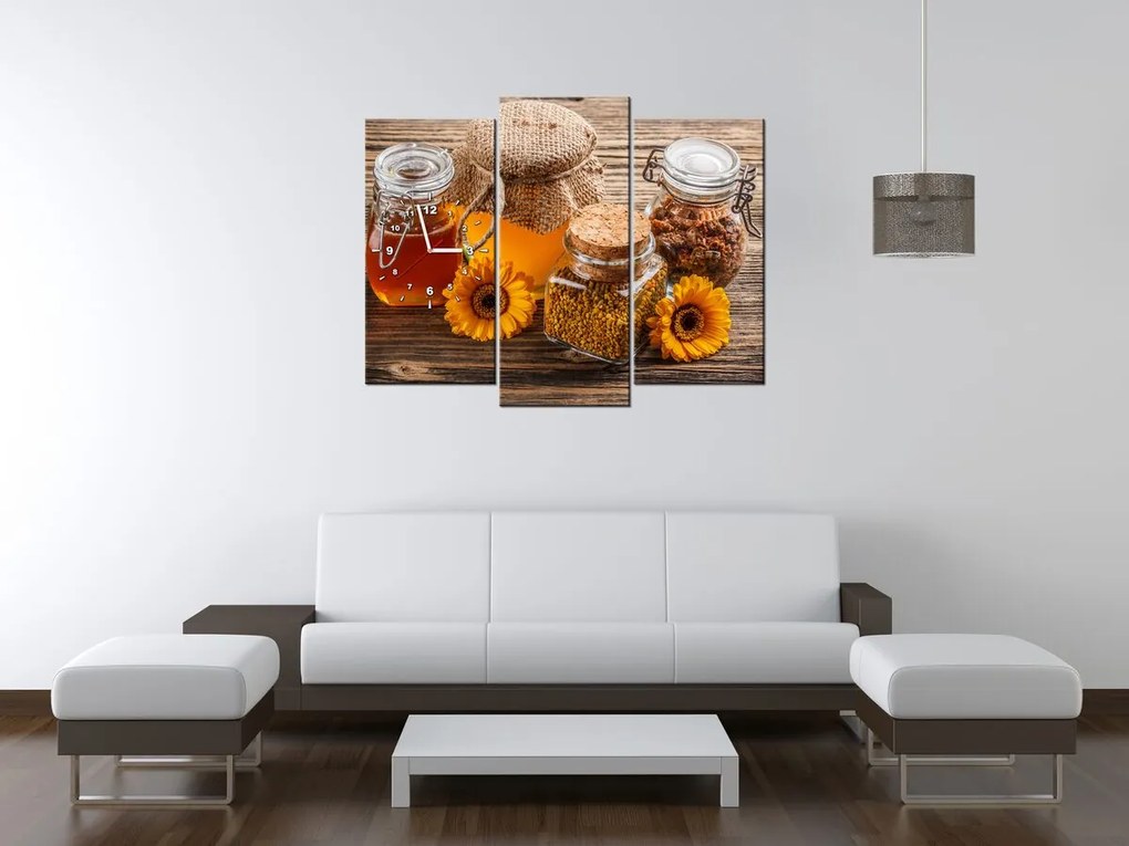 Gario Obraz s hodinami Včelí med - 3 dílný Rozměry: 80 x 40 cm