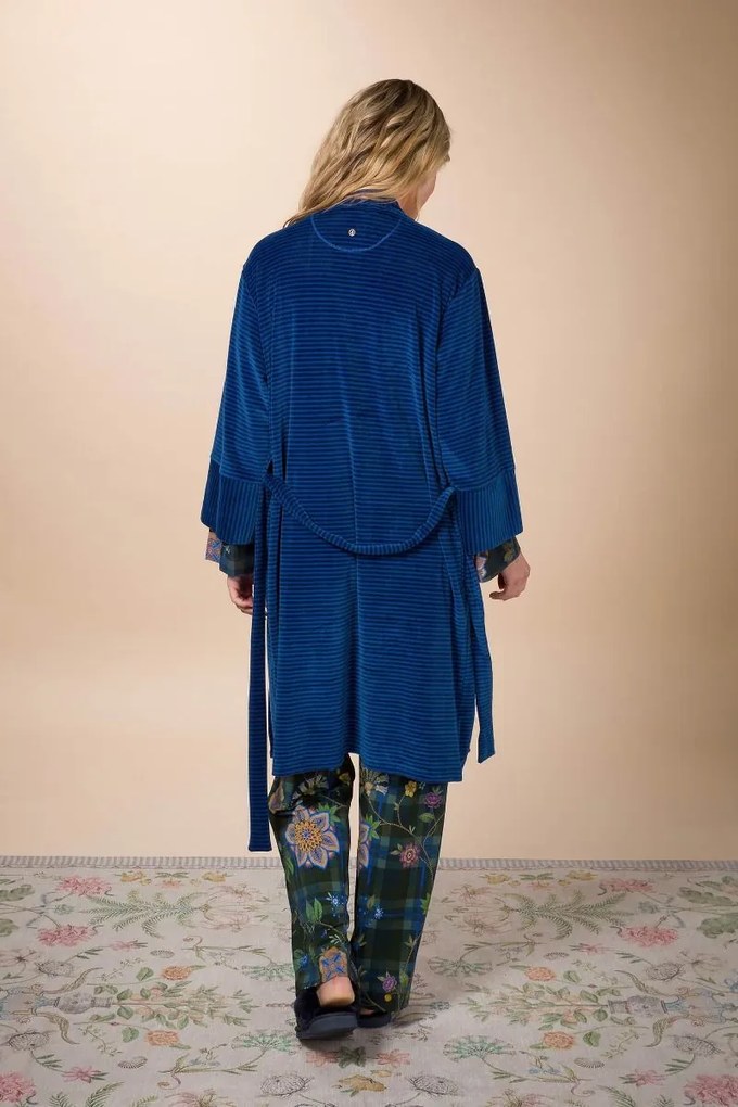 Pip Studio Naomi Kimono Velvet Little Sumo Stripe, tmavě modré (Bavlněné sametové kimono)