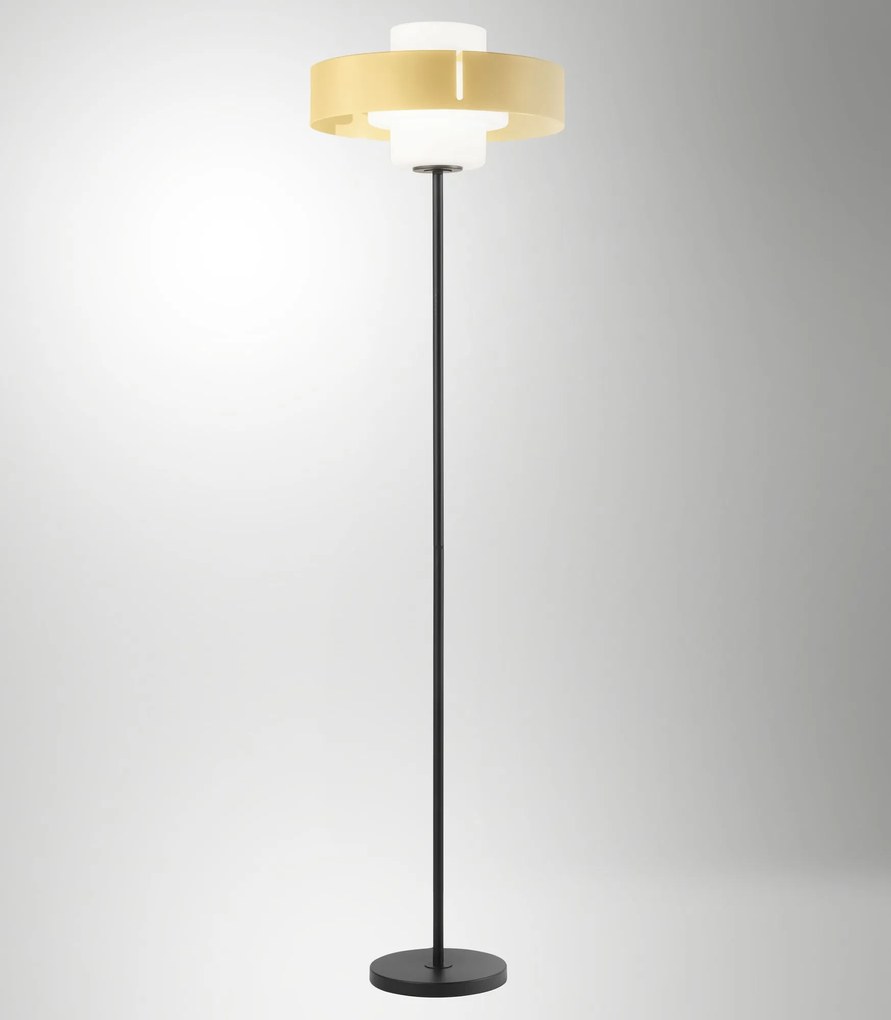 Fabas Loto, stojací lampa se stmívačem z foukaného skla se stínítkem z pískového kovu, 1x40W E27, výška 170cm, průměr 45cm