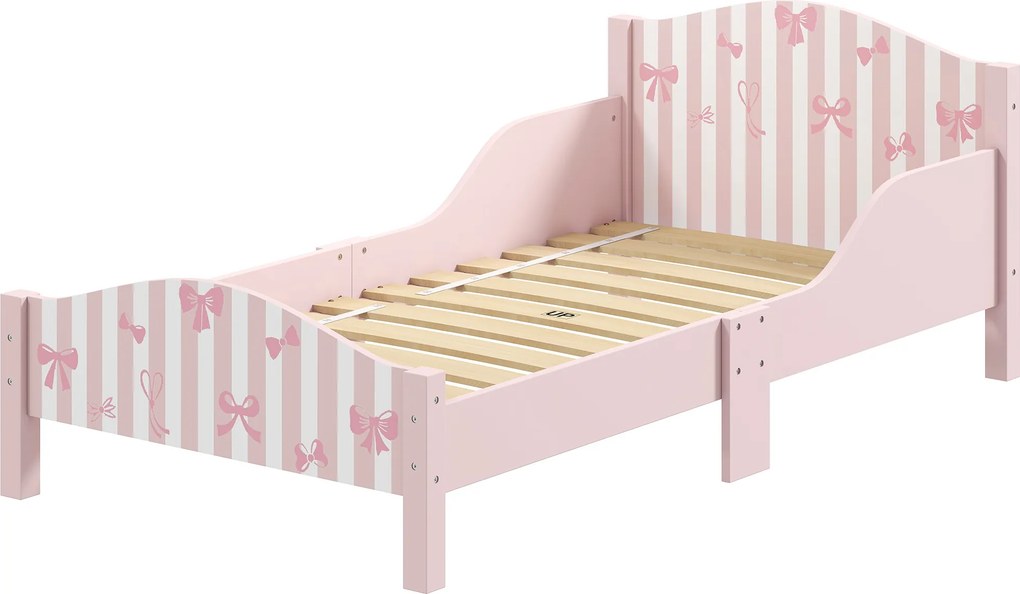 AIYAPLAY Montessori postýlka pro děti 3-6 let 146x76,5 cm, ochrana proti pádu, tvar mašle pro dětský pokoj, růžová
