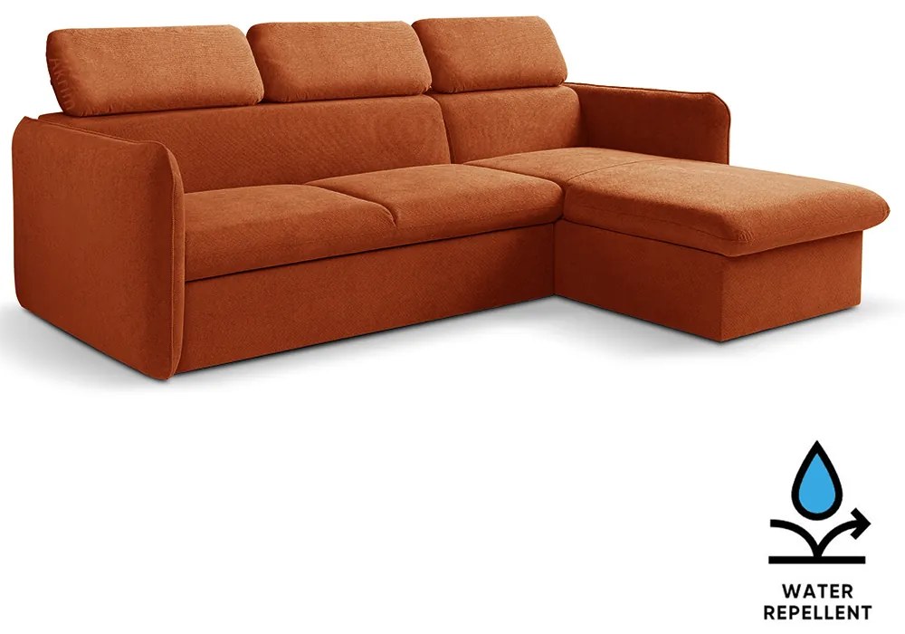 Malá sedací souprava SLIM | 235x179 cm | PRAVÁ | 55 červenooranžová | rozkládací + úložný prostor